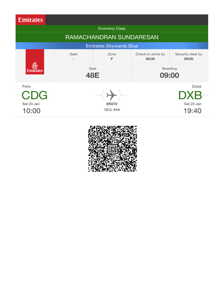 View Your Boarding Pass - Online Check-In - Emirates | PDF