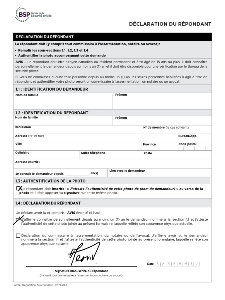 WEB - Déclaration Du Répondant | PDF