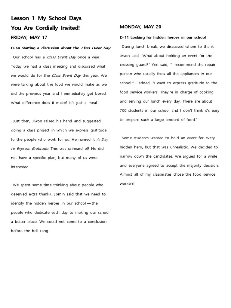 Lesson 1 My School Days | PDF