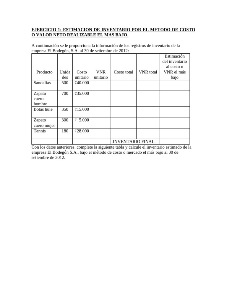 Ejercicios Costo o VNR El Menor-1 | PDF