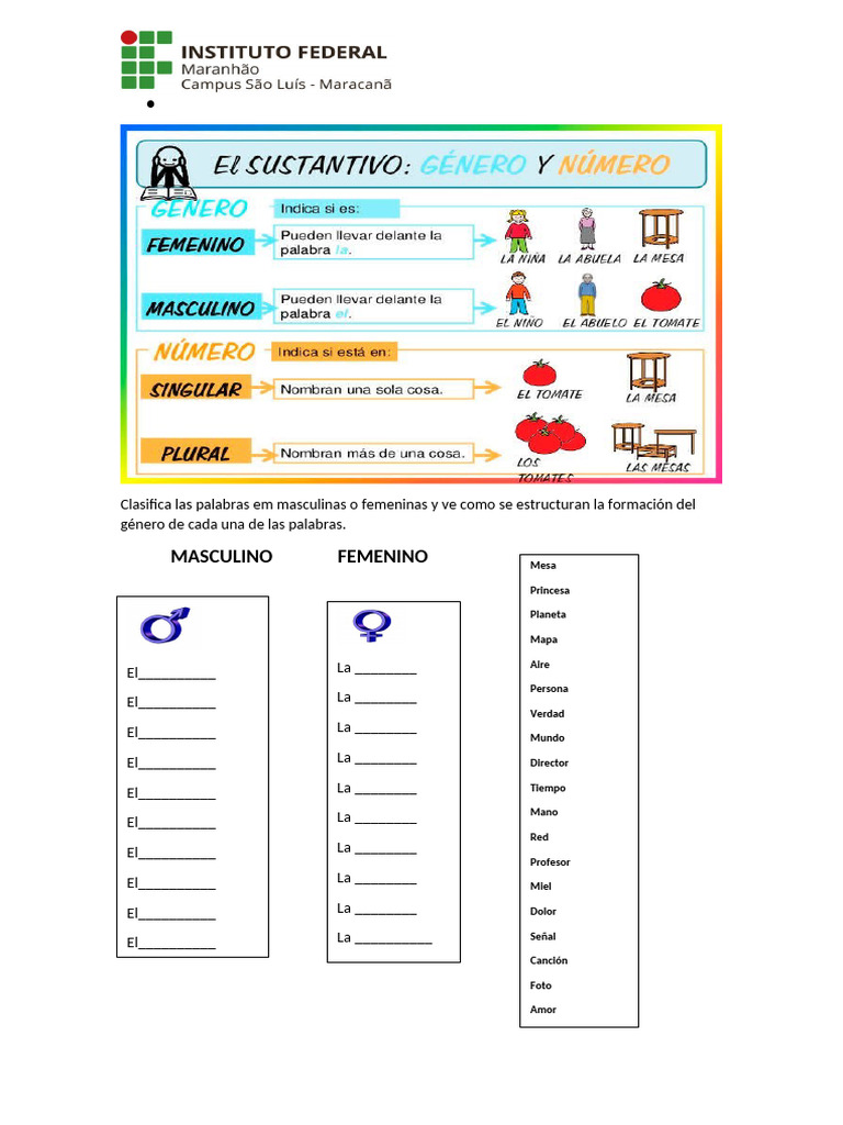 Actividad Sustantivos Género y Número | PDF