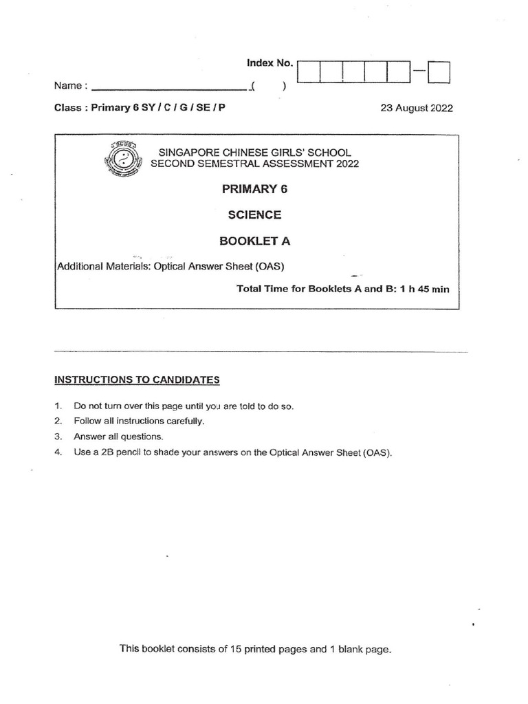 P6 Science Prelim 2022 SCGS Exam Papers | PDF