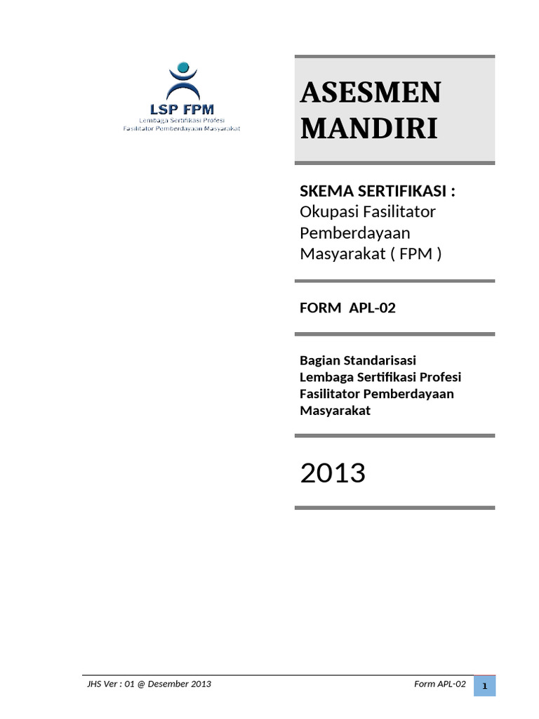 Form APL-02. Asesmen Mandiri Asesi | PDF