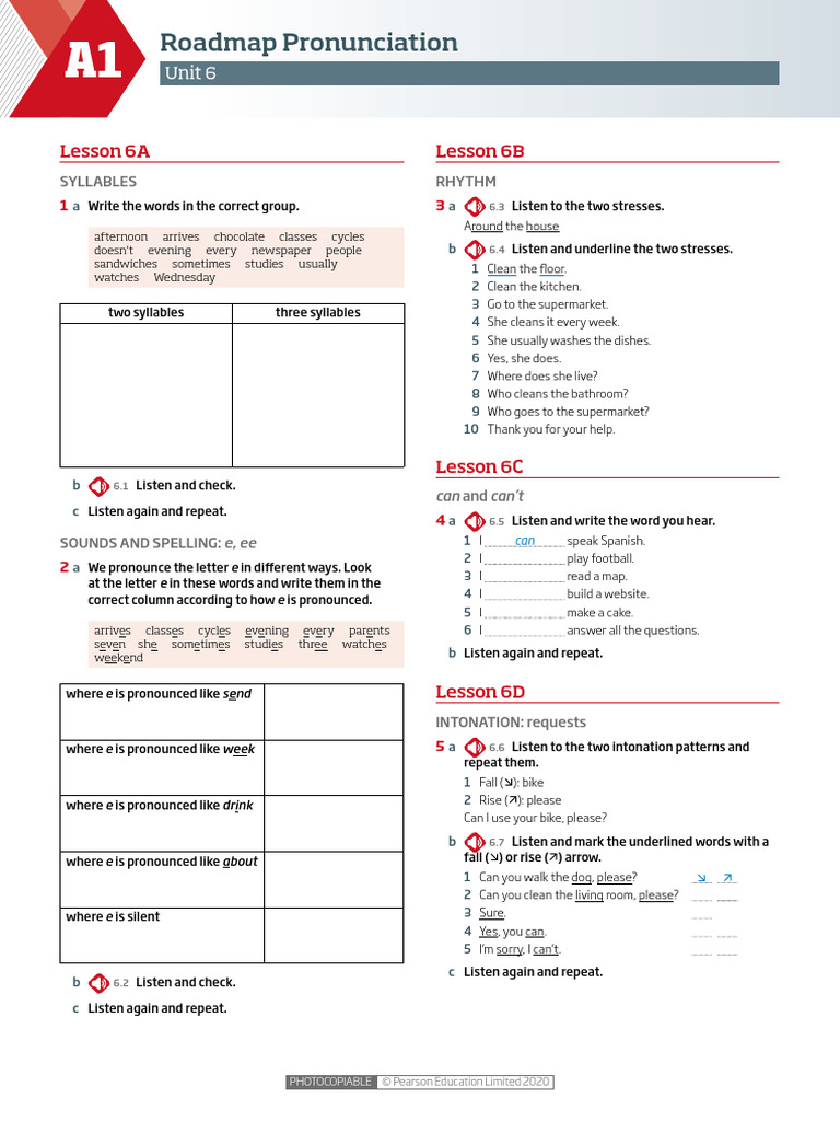 ROADMAP A1 Pron Worksheet Unit | PDF
