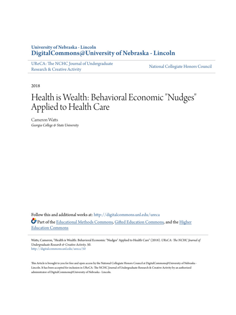Health Is Wealth - Behavioral Economic Nudges Applied To Health | PDF