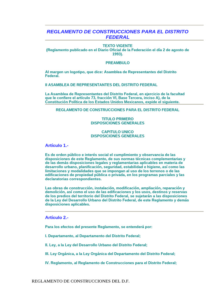 Reglamento de Construcciones para El Distrito Federal | PDF