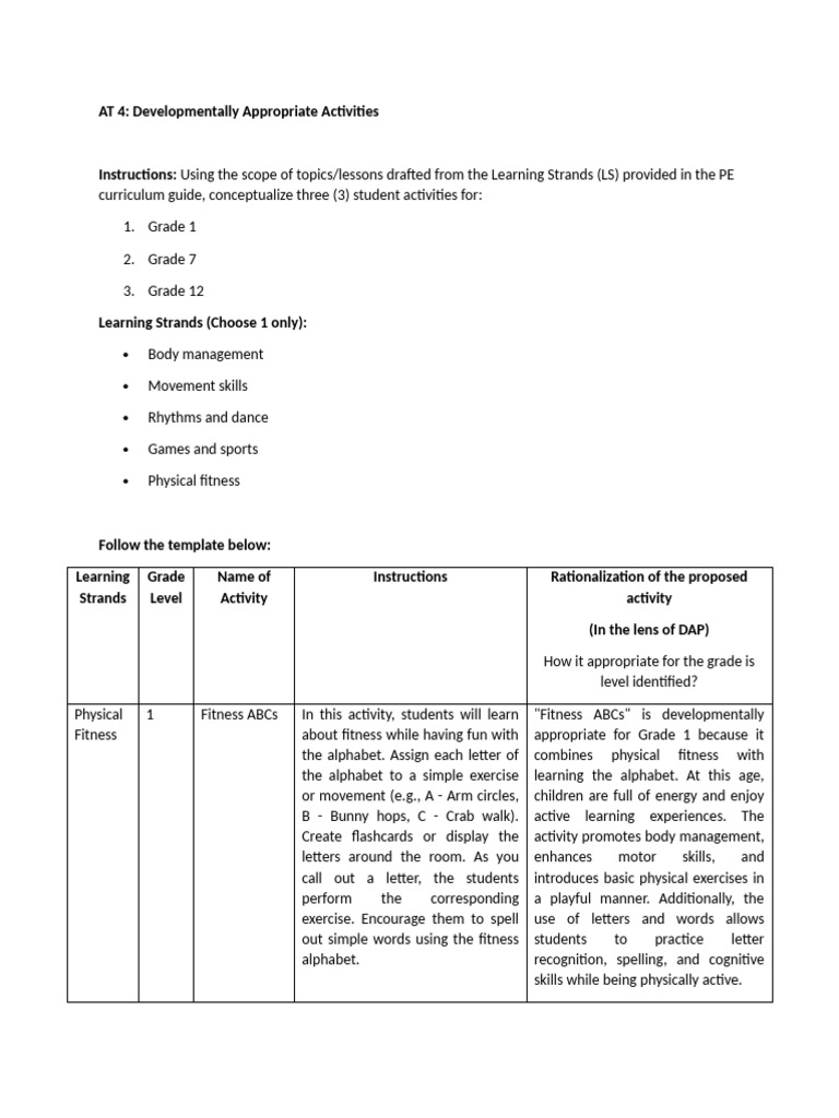 At 4 Developmentally Appropriate Activities | PDF