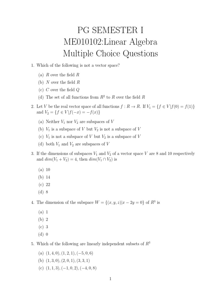 ME010102 Linear Algebra 1 | PDF