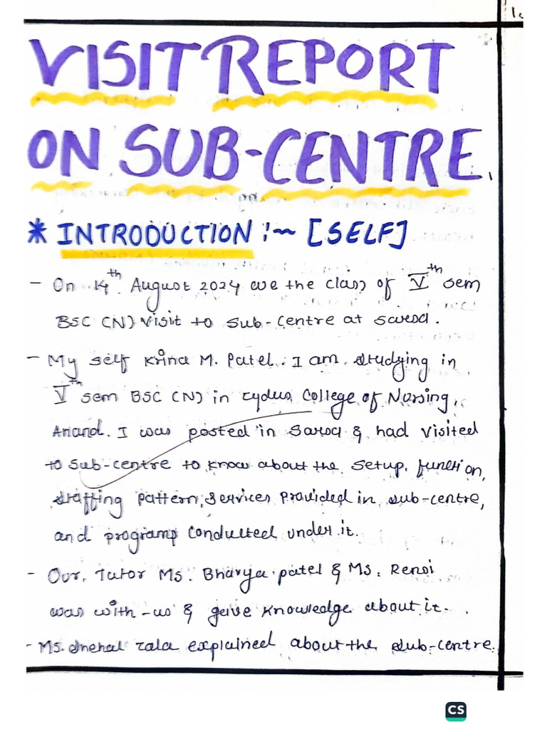 sub centre visit report | PDF