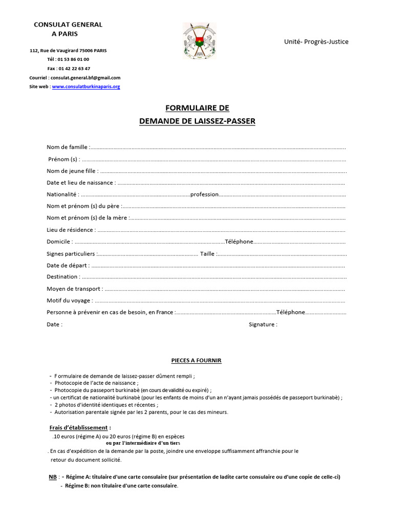 Formulaire Laissez Passer | PDF