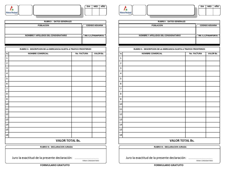 FORM 229 DECLARACION JURADA TRAFICO FRONTERIZO_ | PDF
