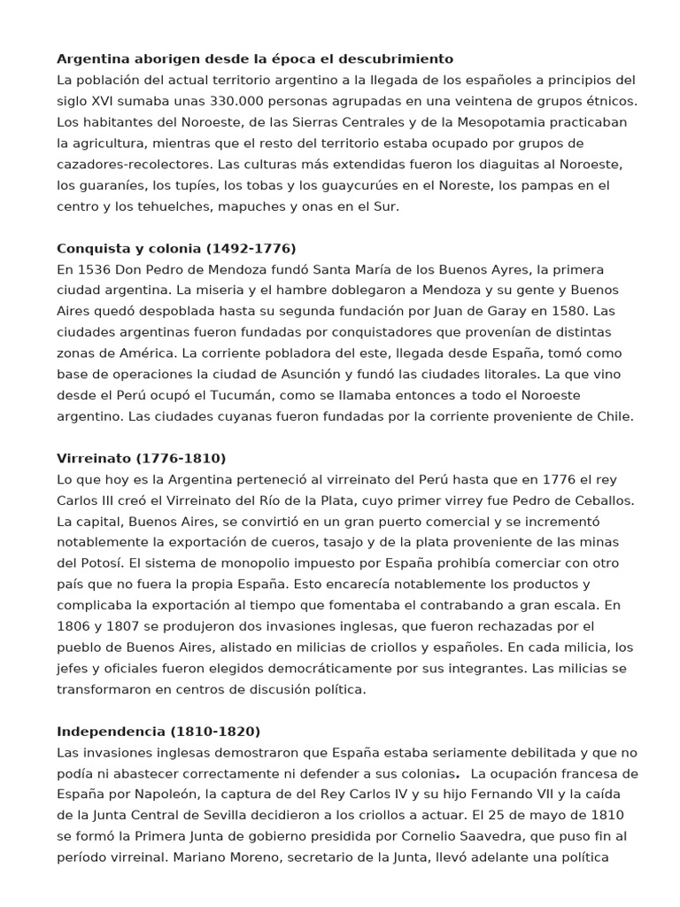 Argentina Aborigen Desde La Época El Descubrimiento A 1930 | PDF