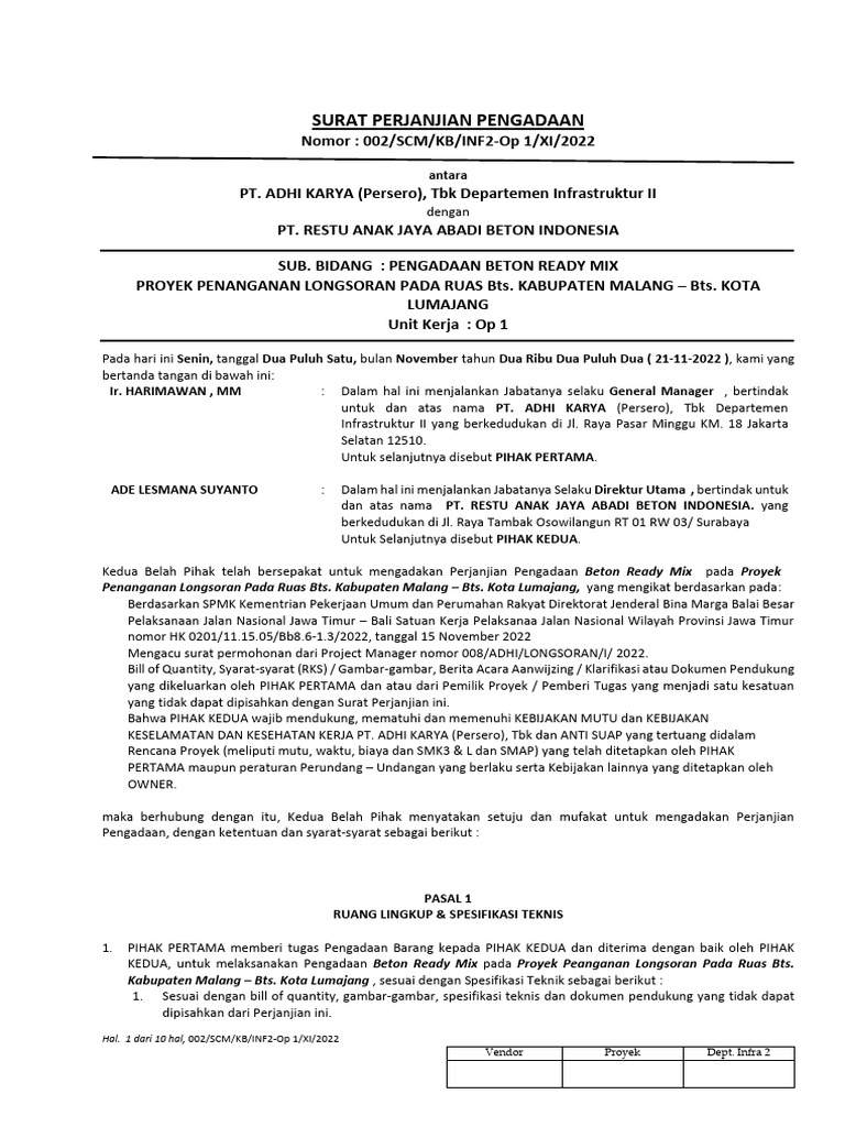 SPP Readymix PT. RESTU ANAK JAYA ABADI BETON INDONESIA (PENANGANAN LONGSORAN BTS MALANG LUMAJANG ...