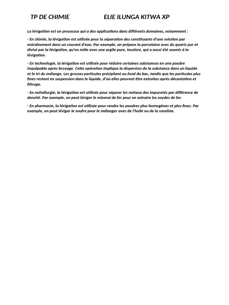Parler Brievement Sur La Levigation Elie Ilunga Kitwa XP | PDF