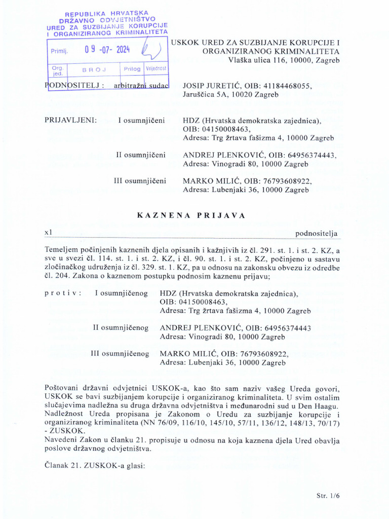 Josip JURETIĆ: Kaznena Prijava Za SMRT Darka Štimca - HDZ, Andrej Plenković I Marko Milić, 9 7 ...