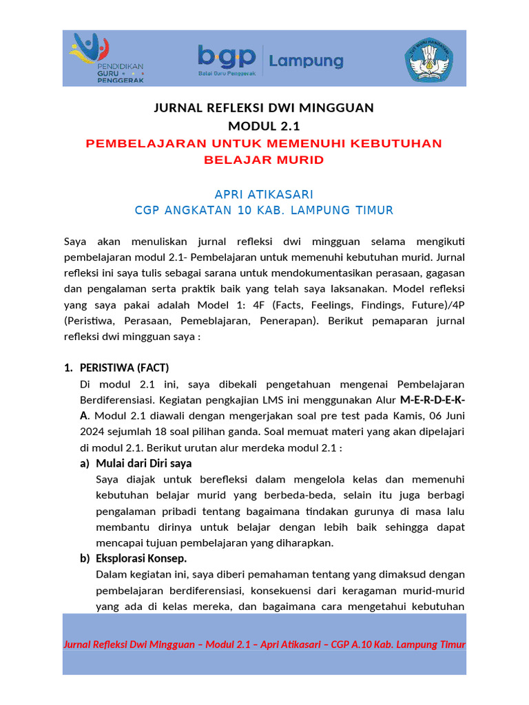 Jurnal Refleksi Dwi Mingguan Modul 2.1 | PDF