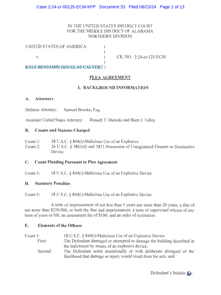 Usa V Kyle Benjamin Douglas Calvert - Plea - Agreement | PDF | Plea ...