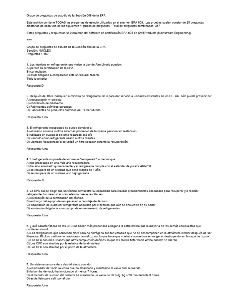 Preguntas de La Prueba de Certificacion EPA 608 | PDF