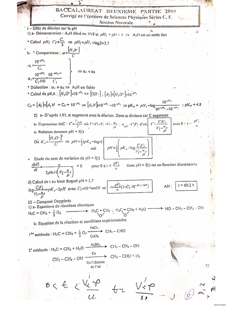 Corrigé Type PC BAC C 2004 | PDF
