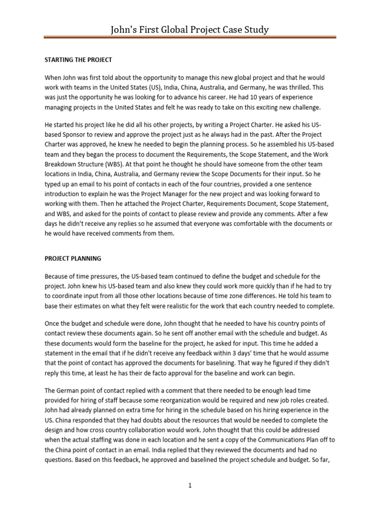 John S First Global Project Case Study | PDF