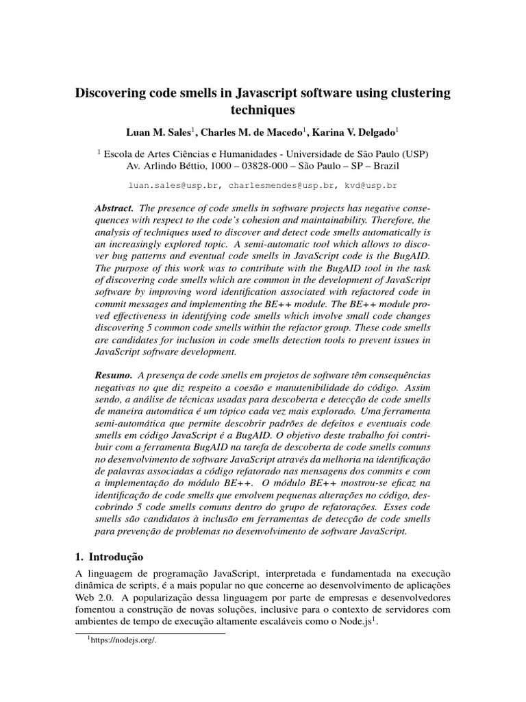 Discovering Code Smells in Javascript Software Using Clustering ...