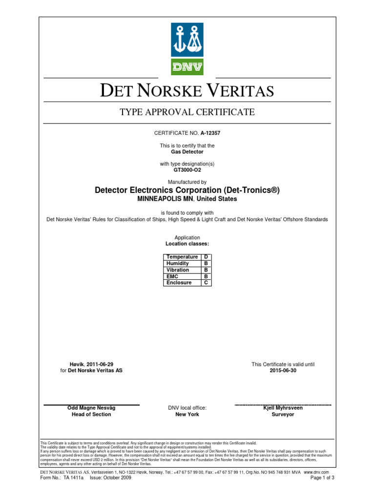 Type Approval - GT3000 O2 | PDF