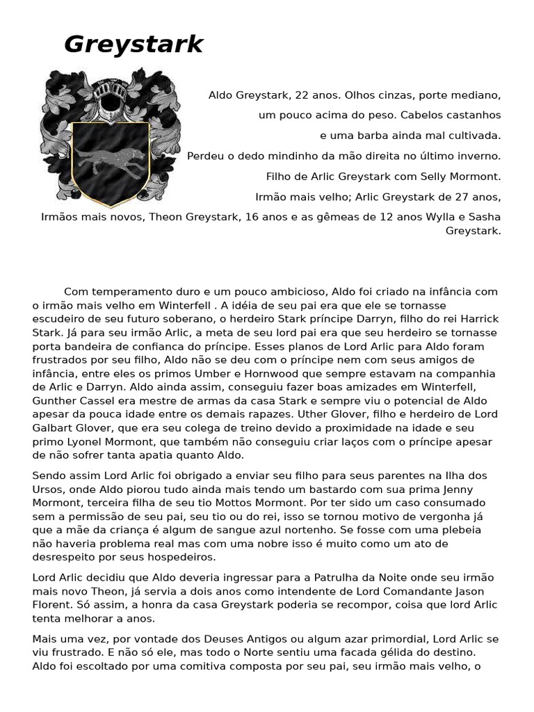 Brainstorm Aldo Greystark | PDF | Mundo de A Song of Ice and Fire ...