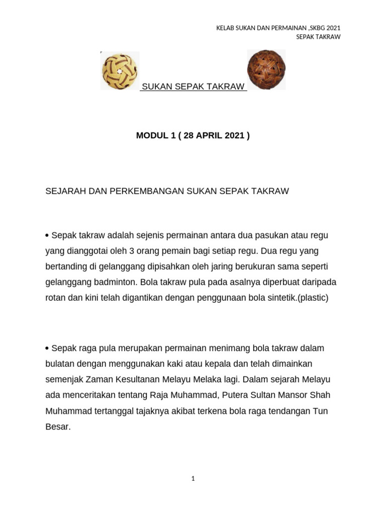 Sepak Takraw Modul Ko PDPR 2021 | PDF