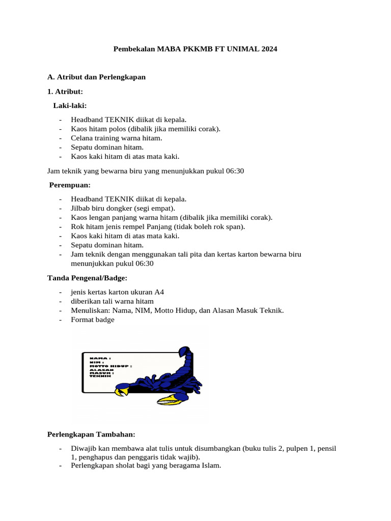 Pembekalan MABA PKKMB FT UNIMAL 2024 | PDF