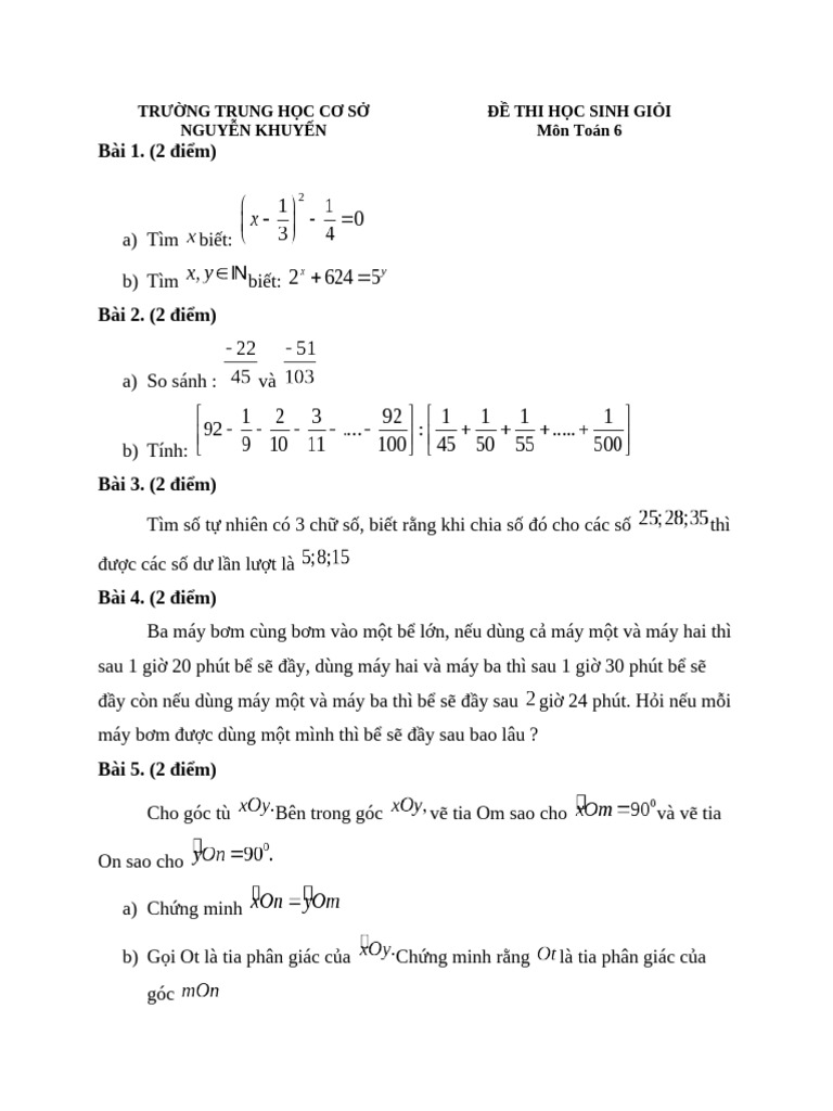 051 - Đề HSG Toán 6 - Nguyễn Khuyến - ..... | PDF
