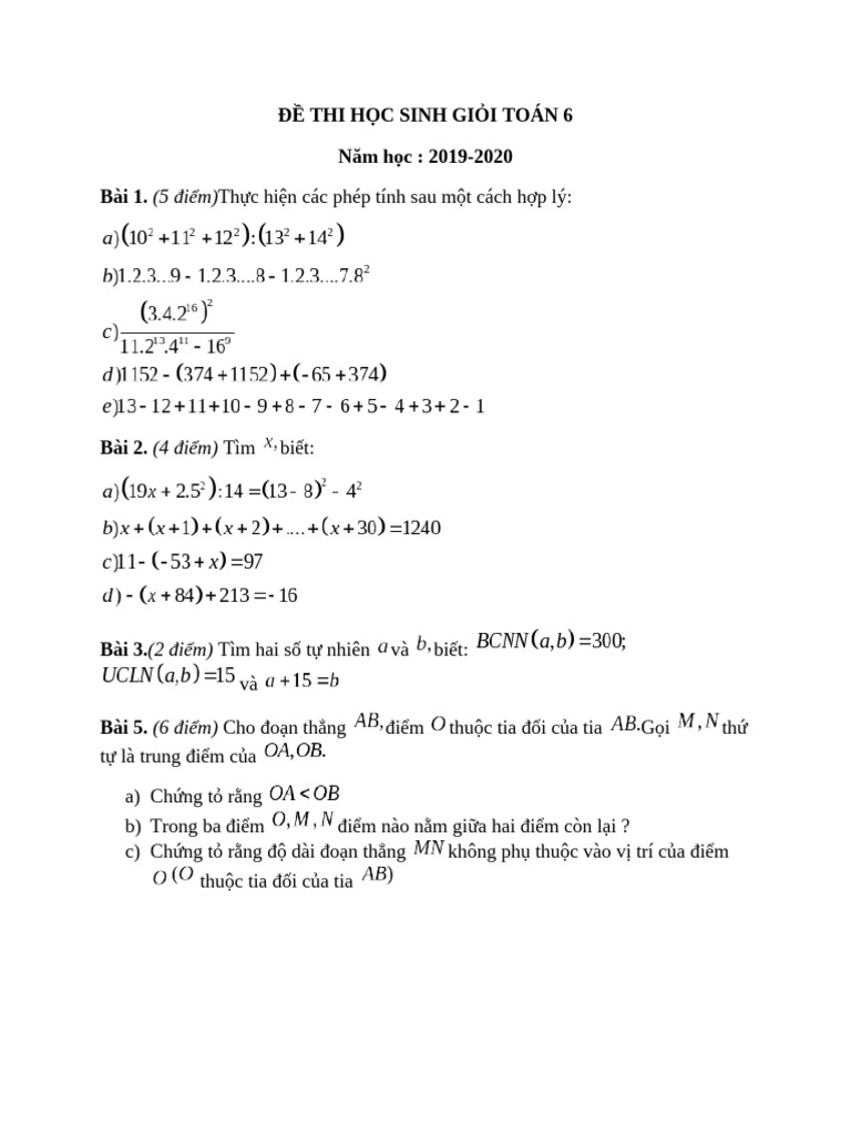 056 - Đề HSG Toán 6 - Nông Cống - 2019-2020 | PDF