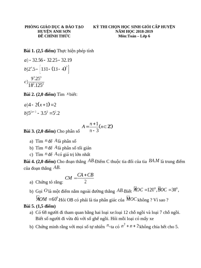 065 - Đề HSG Toán 6 - Anh Sơn - 2018-2019 | PDF