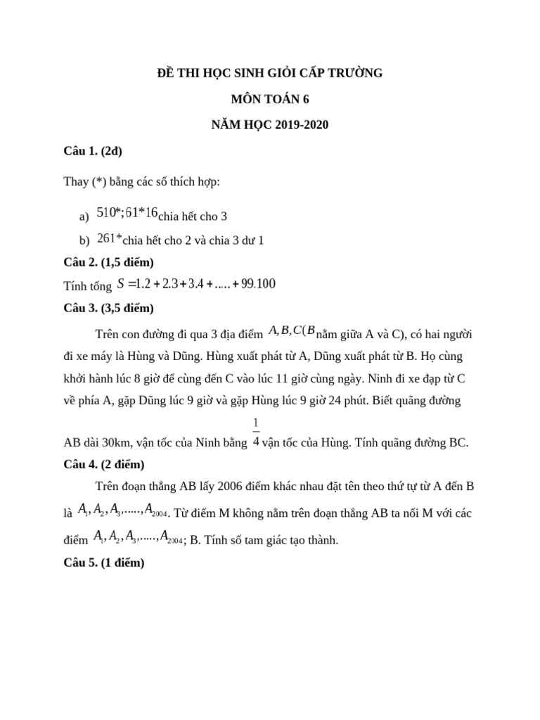 074 - Đề HSG Toán 6 - cấp trường - 2019-2020 | PDF