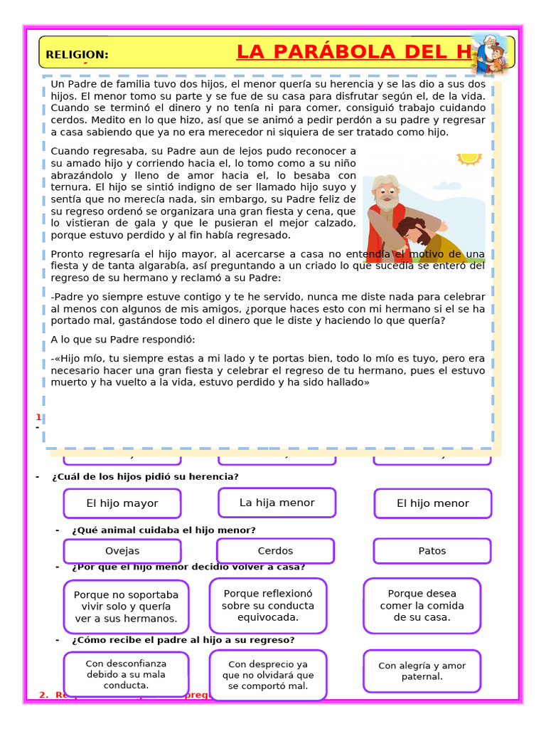 Ficha Religion Paràbola Del Hijo Pródigo 17-06-2024 | PDF