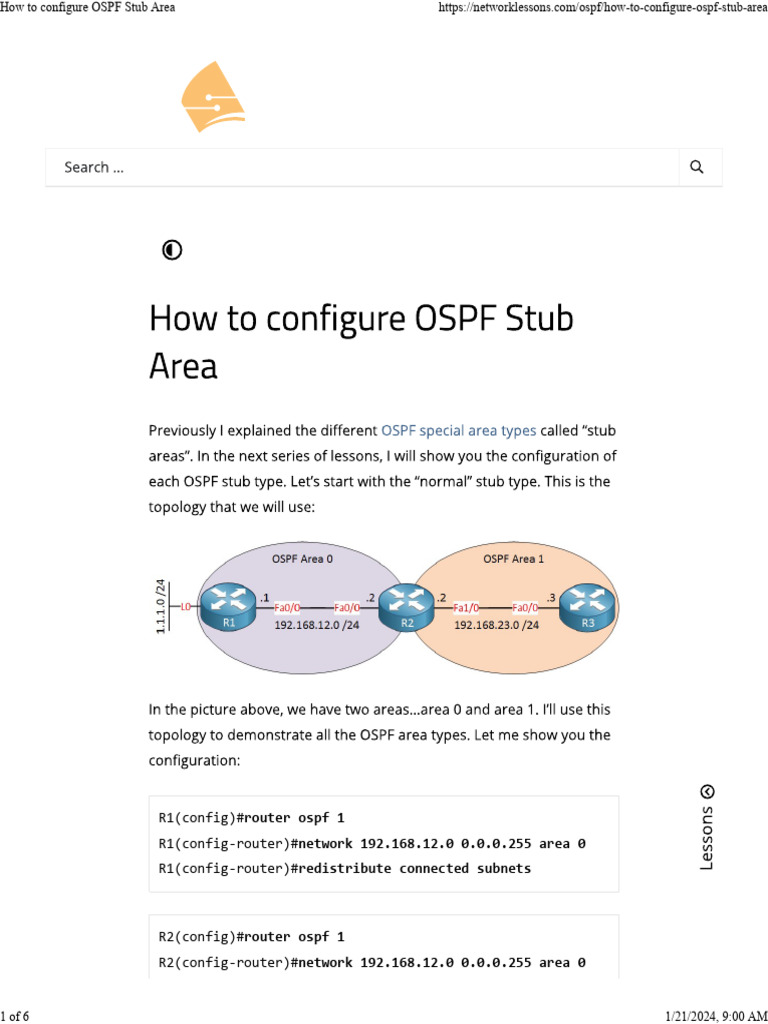 How To Configure OSPF Stub Area | PDF