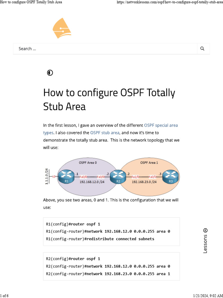 How To Configure OSPF Totally Stub Area | PDF