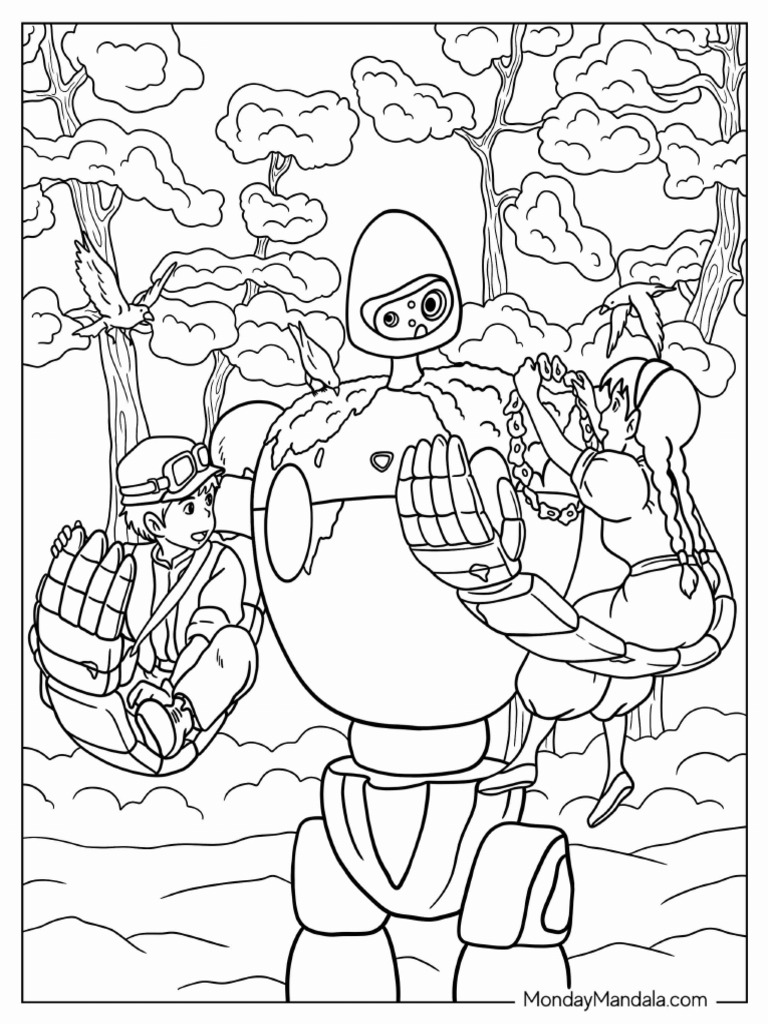 Castle in The Sky Sheeta and Pazu With Robot Coloring Page | PDF