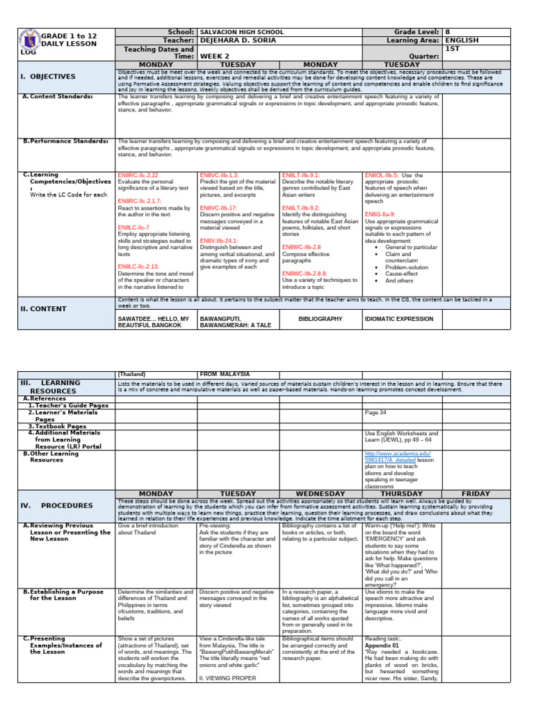 DLL-ENG8-2NDQ-2nd-week Edited | PDF