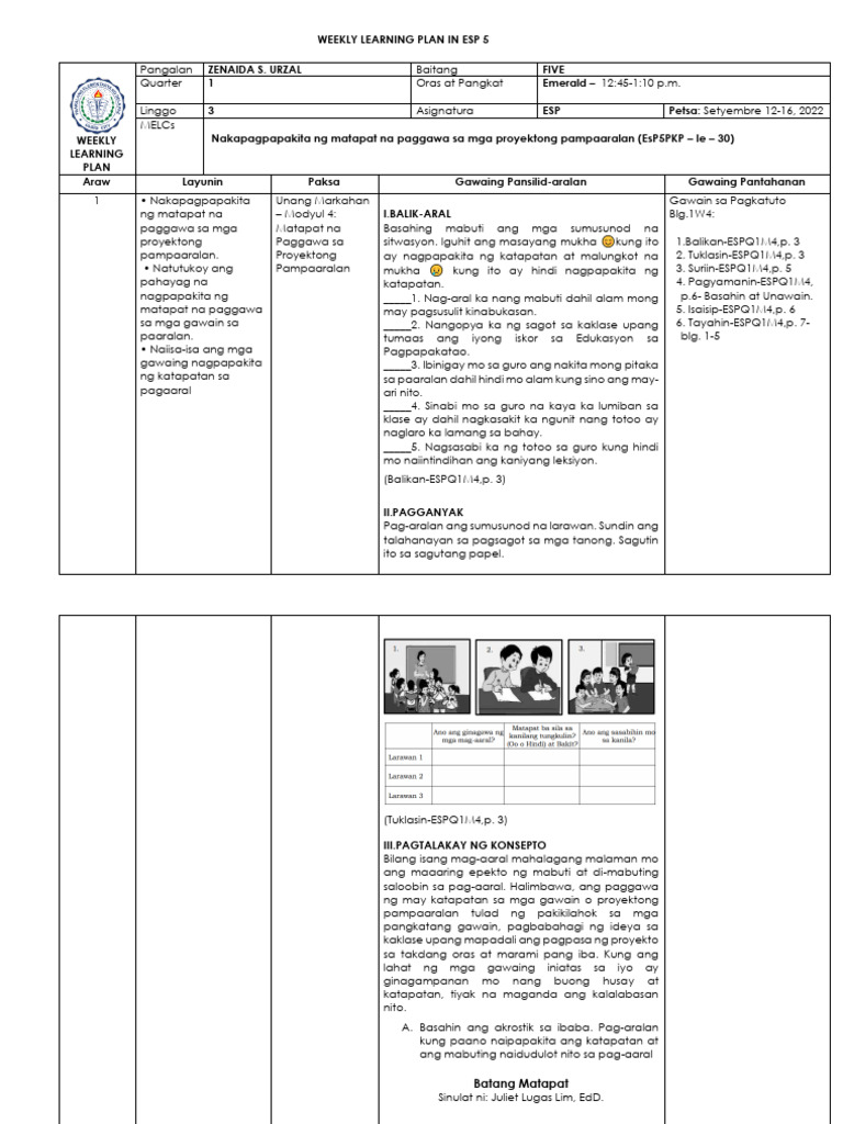 Q1 Esp5 WLP Week4 | PDF