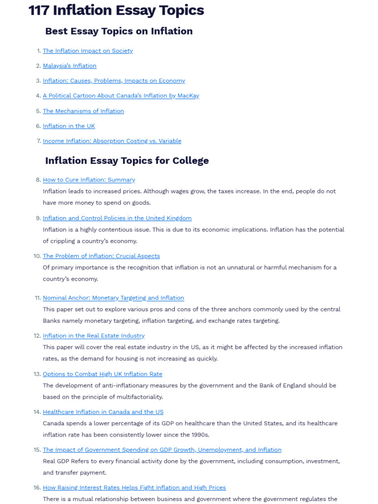 117 Inflation Essay Topics & Research Titles at StudyCorgi | PDF | Cost ...