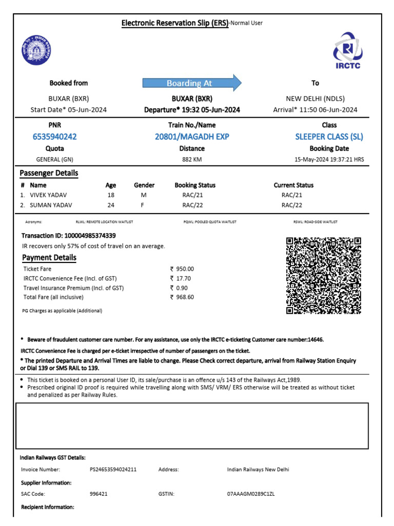 20801/MAGADH EXP Sleeper Class (SL) | PDF