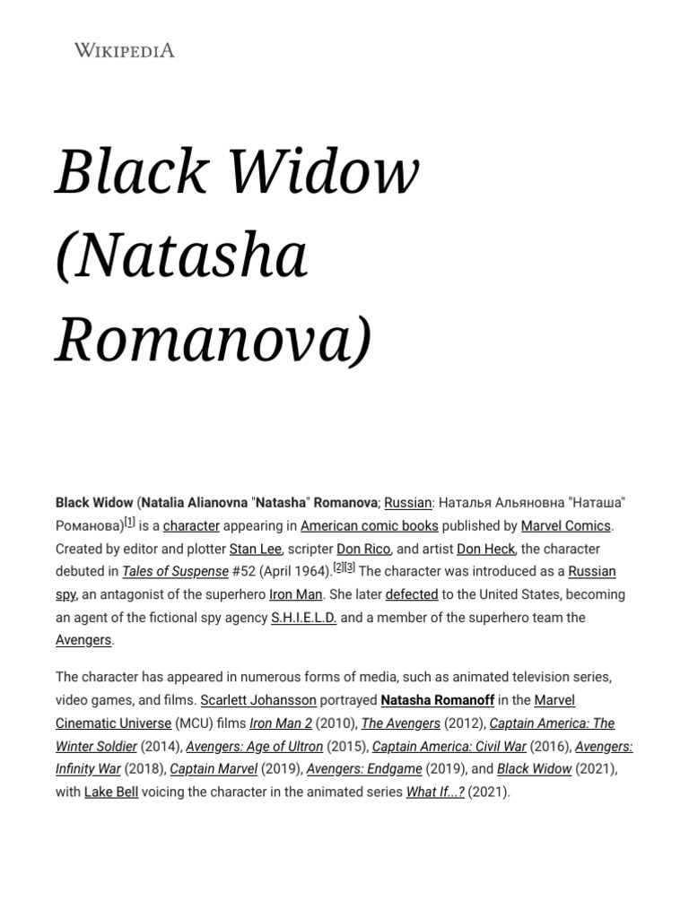 Black Widow (Natasha Romanova) - Wikipedia | PDF