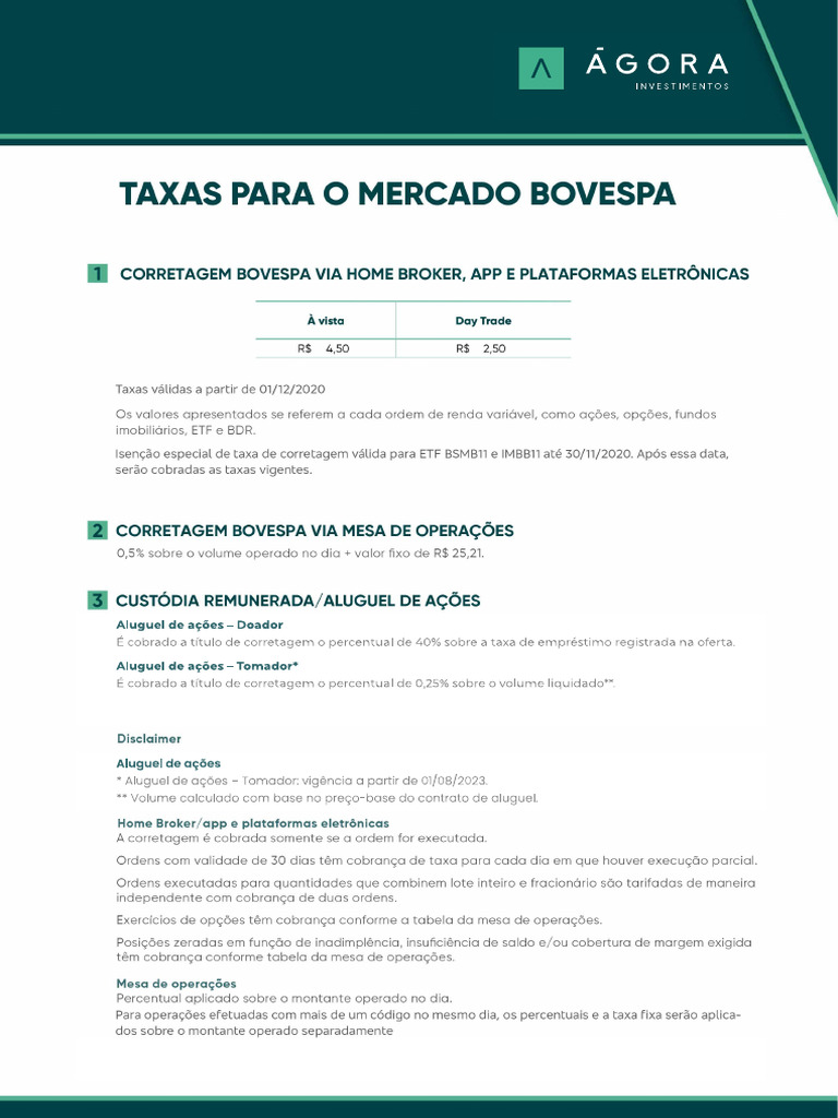 Tarifas Mercado Bovespa | PDF