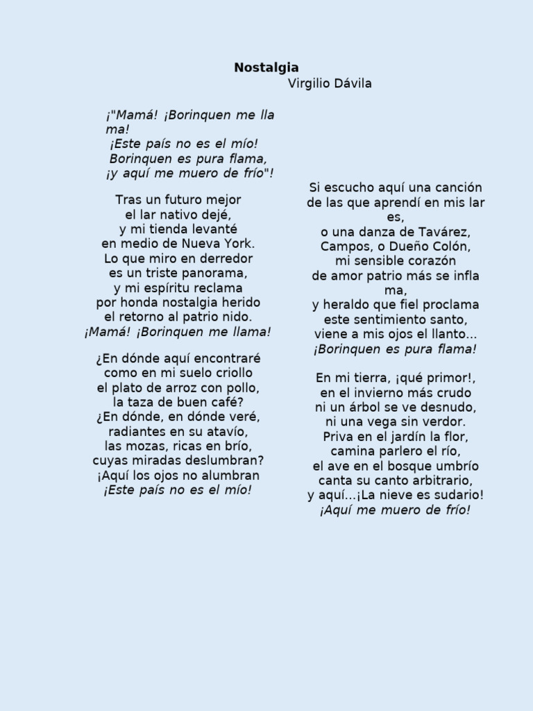 Poema Nostalgia de Virgilio Dávila | PDF