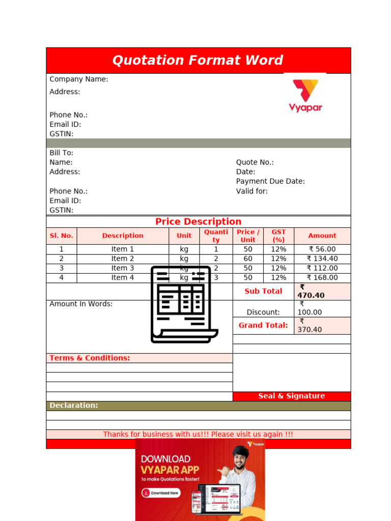 Quotation Format Word 3 | PDF