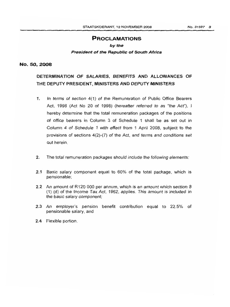 Determination of Salaries, Benefits and Allowances of The Deputy President, Ministers and Deputy ...