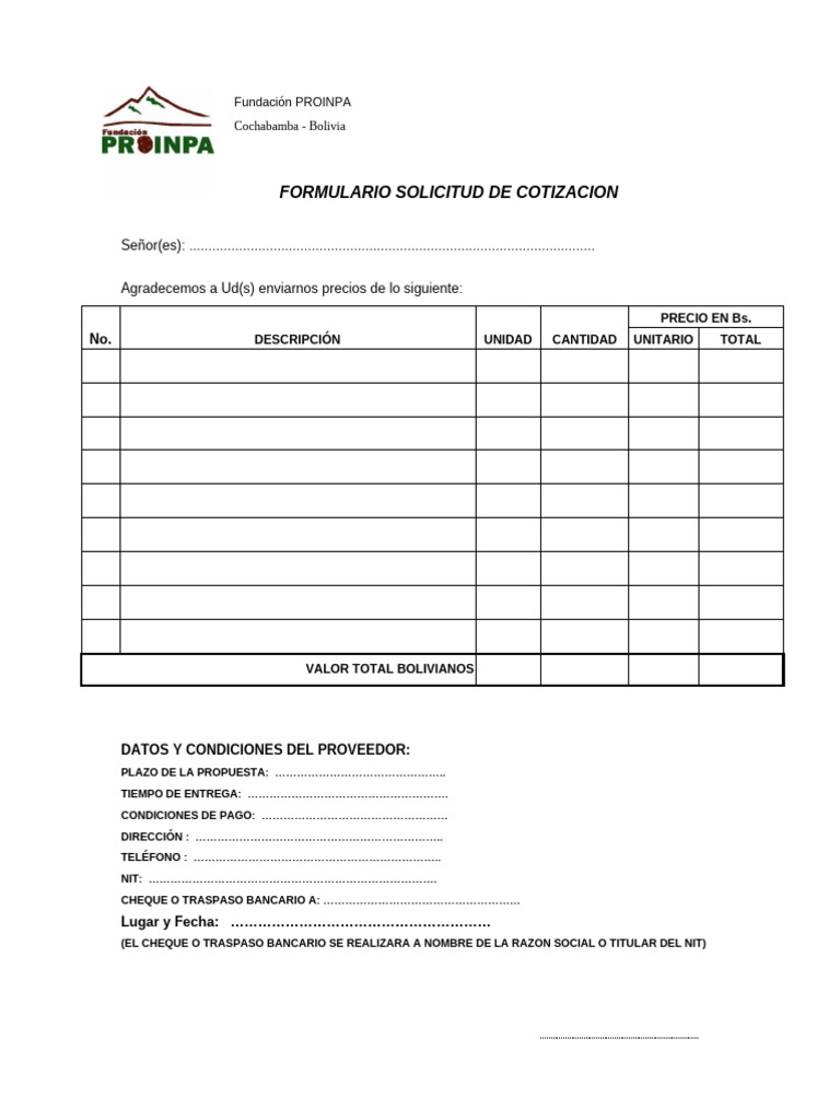 Form. Solicitud Cotización | PDF