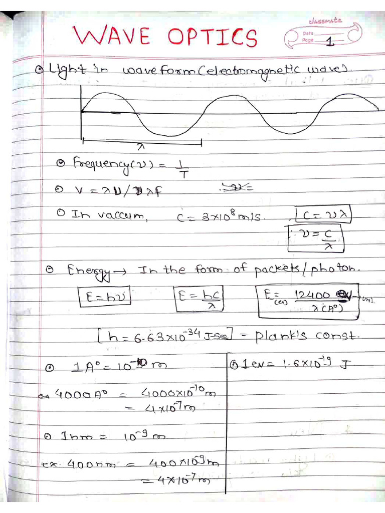 Wave Optics Notes | PDF