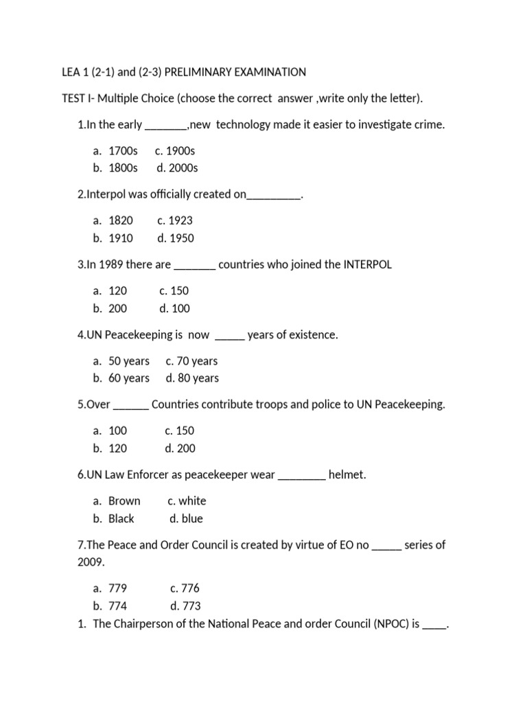 SET B - LEA 1 PRELIMINARY EXAMINATION | PDF