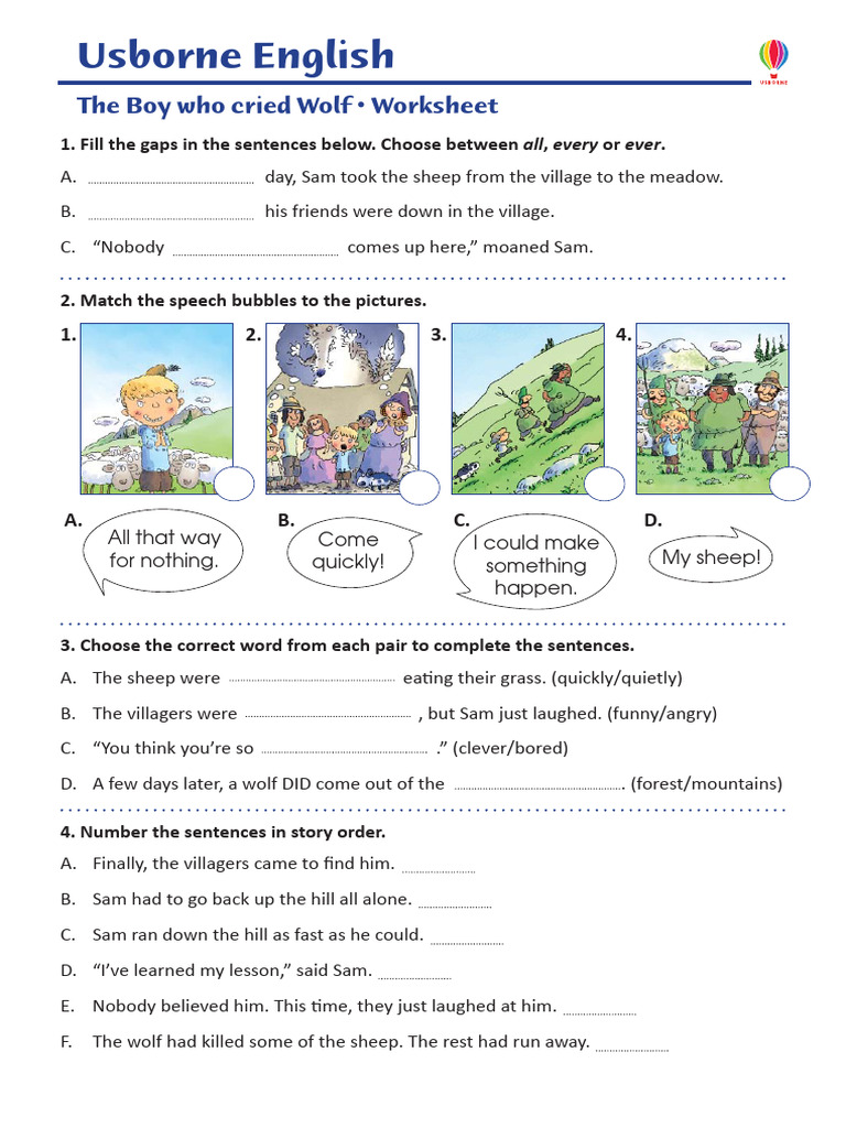 Boy Who Cried Wolf Worksheet | PDF